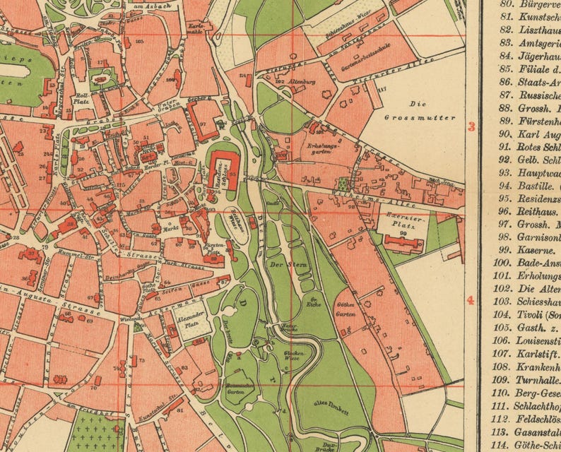 Weimar Stadtplan, Weimar Map, Map of Weimar, Old Weimar Map, Weimar ...