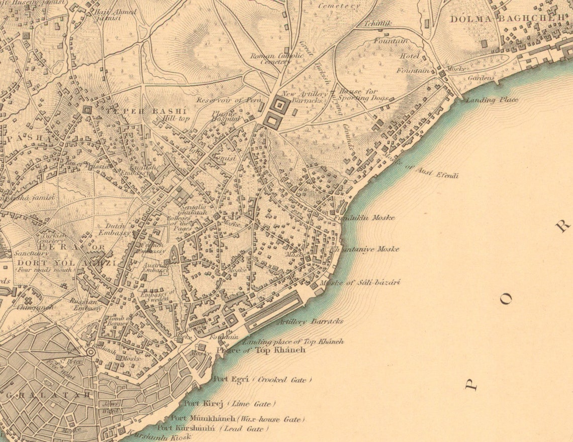 Constantinople Map, Map of Constantinople, Old Constantinople Map, 1840 ...