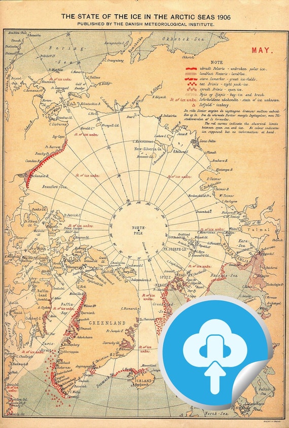 Map of the North Polar Region Polar Map Arctic Map North | Etsy