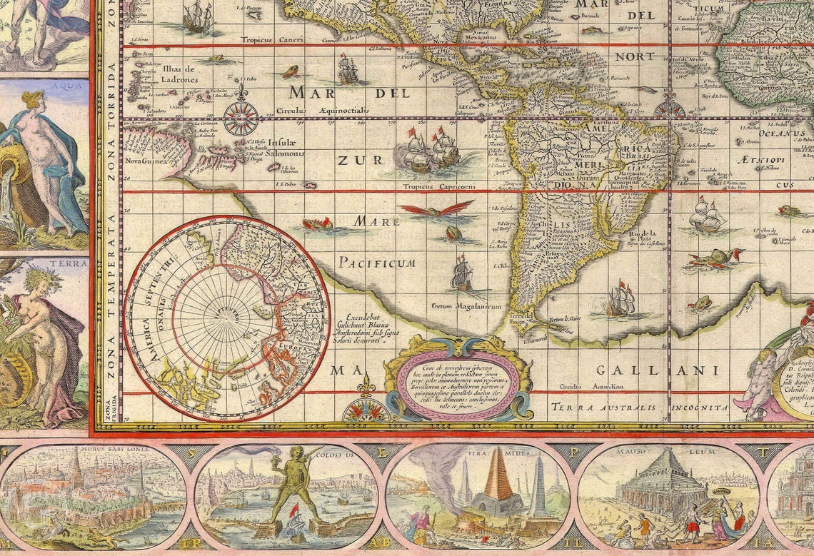 Antique World Map, Old World Map, Digital Map Print, Vintage Map ...