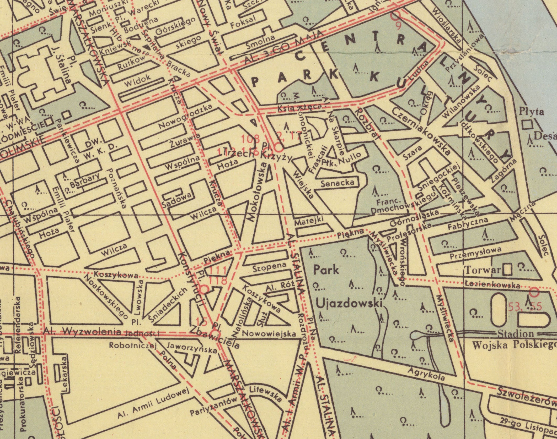 Mapa Warszawy Z Okresu PRL 1955 Rok, Warsaw Map, Map of Warsaw, Old ...