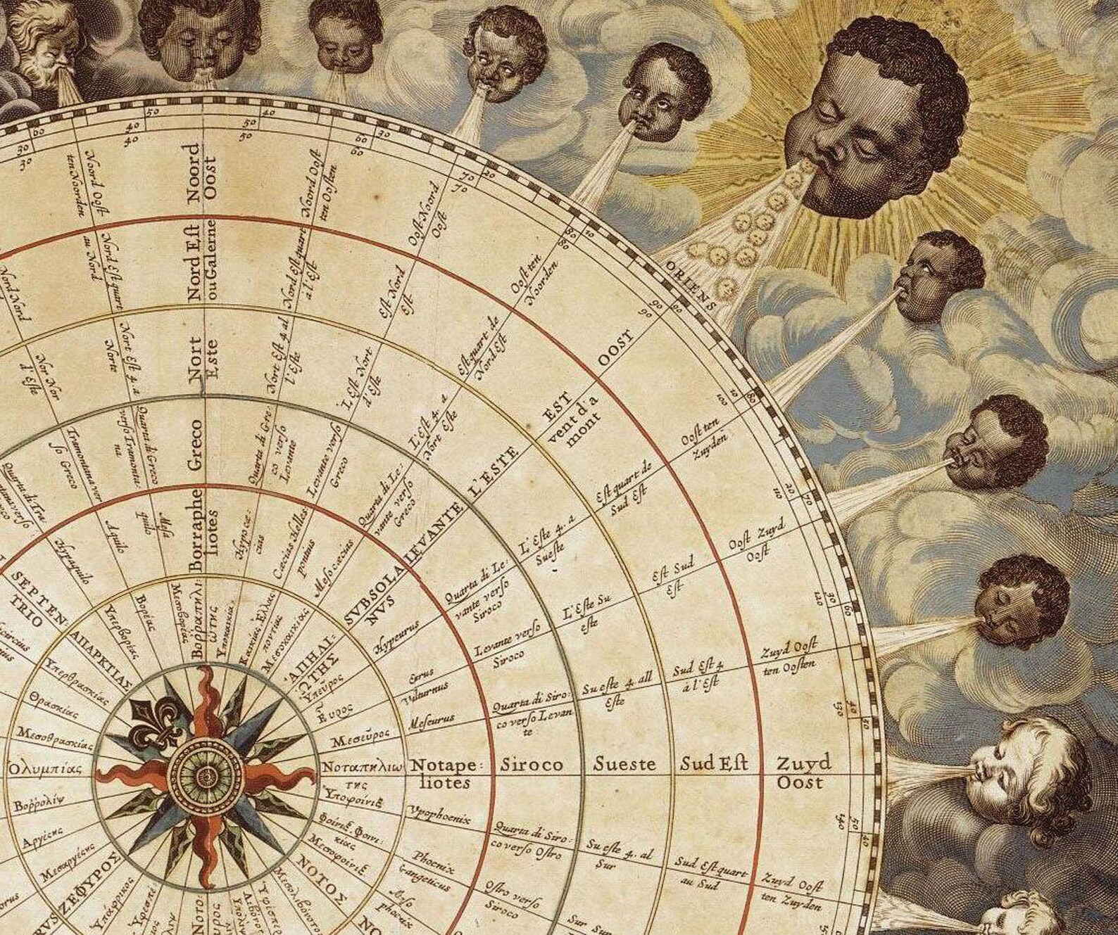Ian Janson, Mappa dei venti, 1652, Mappa del mondo antico, Mappa ...