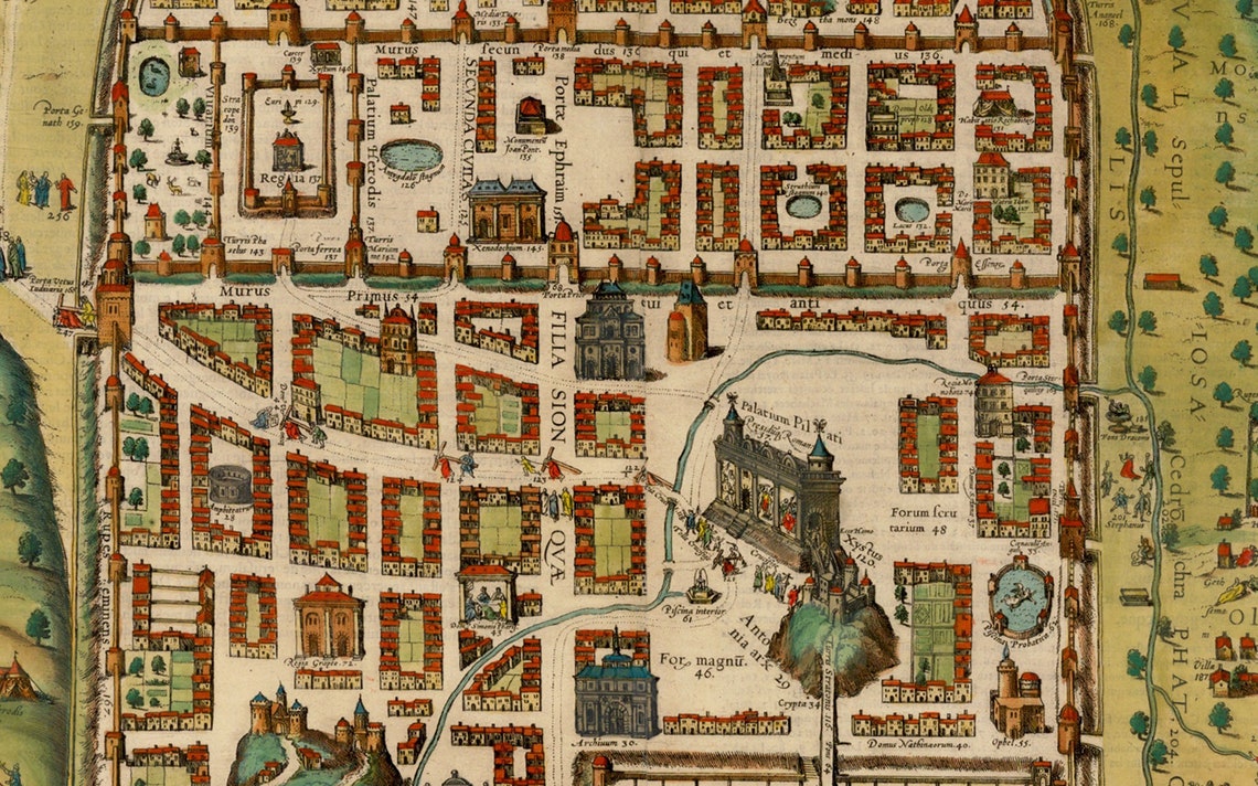 Jerusalem Map, Old Jerusalem Map, Vintage Map of Jerusalem, 1535-1590 ...