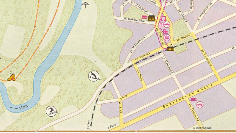 Sigulda Map, Retro Sigulda Plan, Old Map of Sigulda, Vintage Latvia Map ...