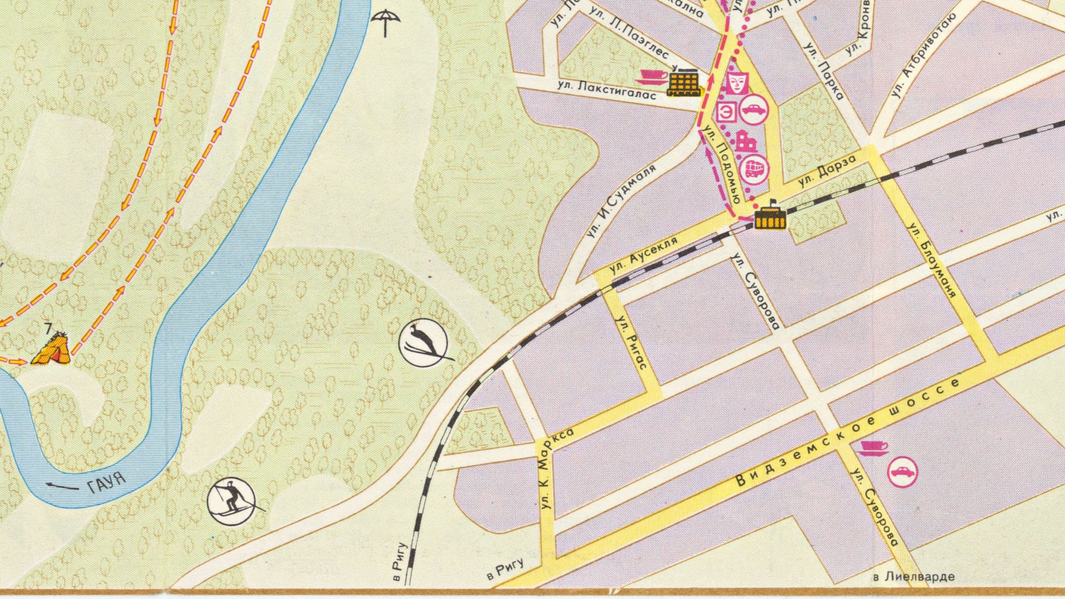 Sigulda Map, Retro Sigulda Plan, Old Map of Sigulda, Vintage Latvia Map ...