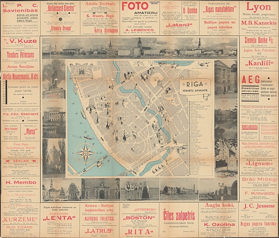 Riga Map Retro Riga Plan Old Map of Riga Vintage Latvia | Etsy
