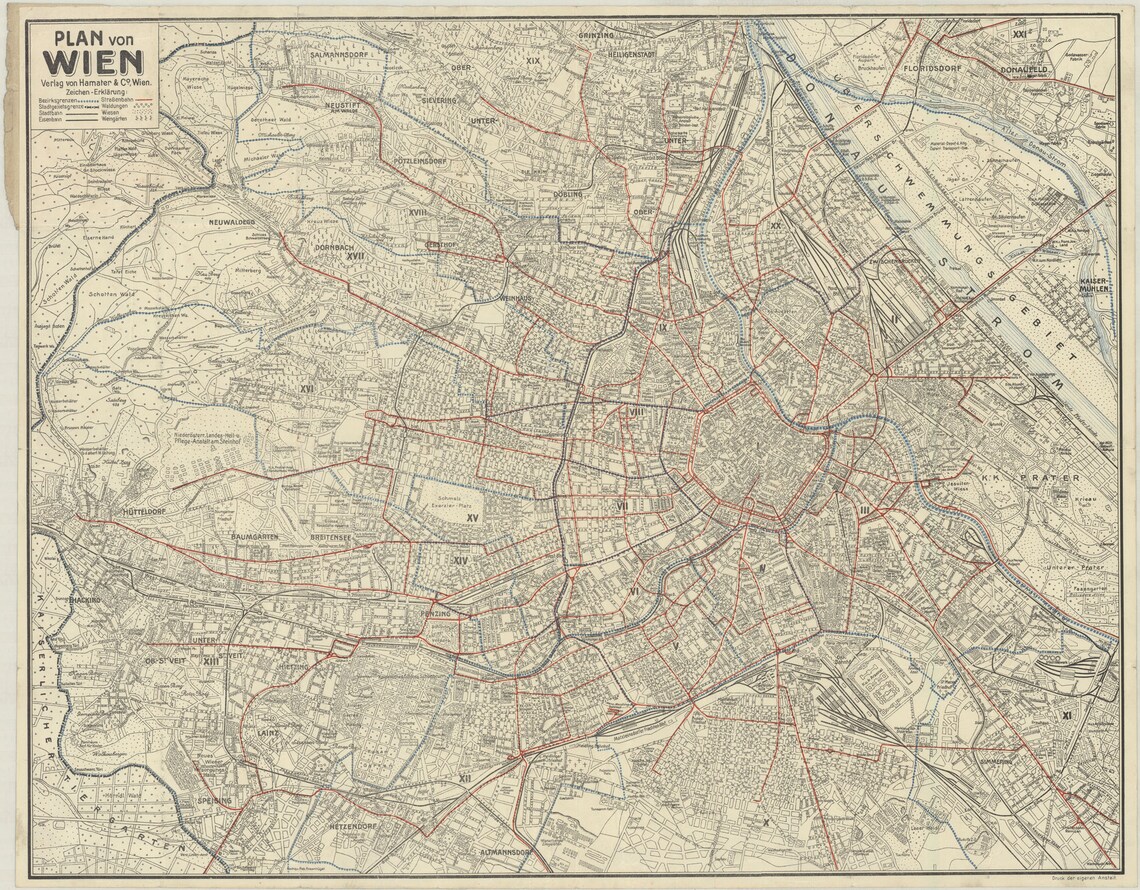 Vienna Map, Vienna Print, Map of Vienna, Wien Map, Map of Wien, Wien ...