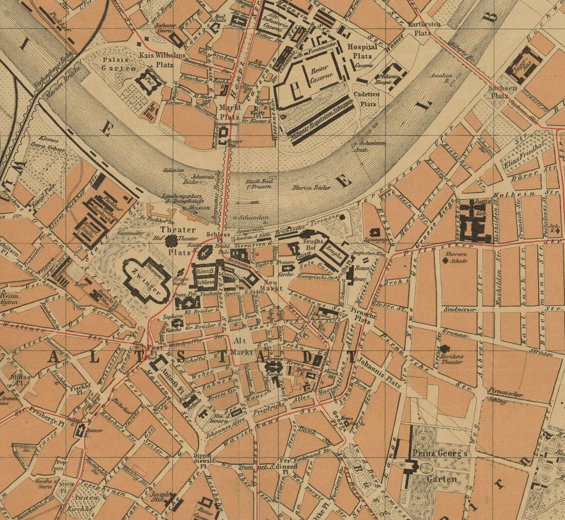 Plan Von Dresden, Dresden Stadtplan, Dresden Map, Map of Dresden, Old ...