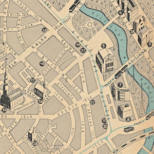 Riga Map, Retro Riga Plan, Old Map of Riga, Vintage Latvia Map, Latvia ...