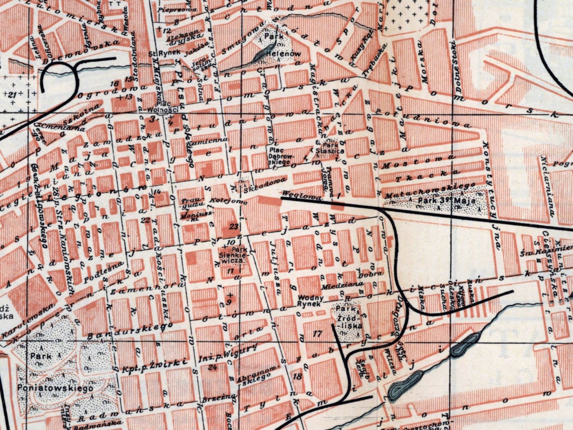 Lodz Map, Old Map of Lodz, Old Lodz Map, Retro Lodz Map, Vintage Lodz ...
