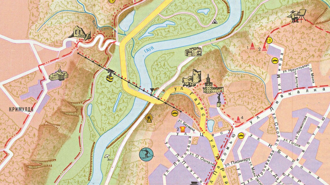 Sigulda Map, Retro Sigulda Plan, Old Map of Sigulda, Vintage Latvia Map ...