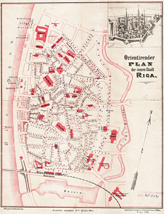 Riga Map Old Map of Riga Latvia Map Wall Decor Europe | Etsy