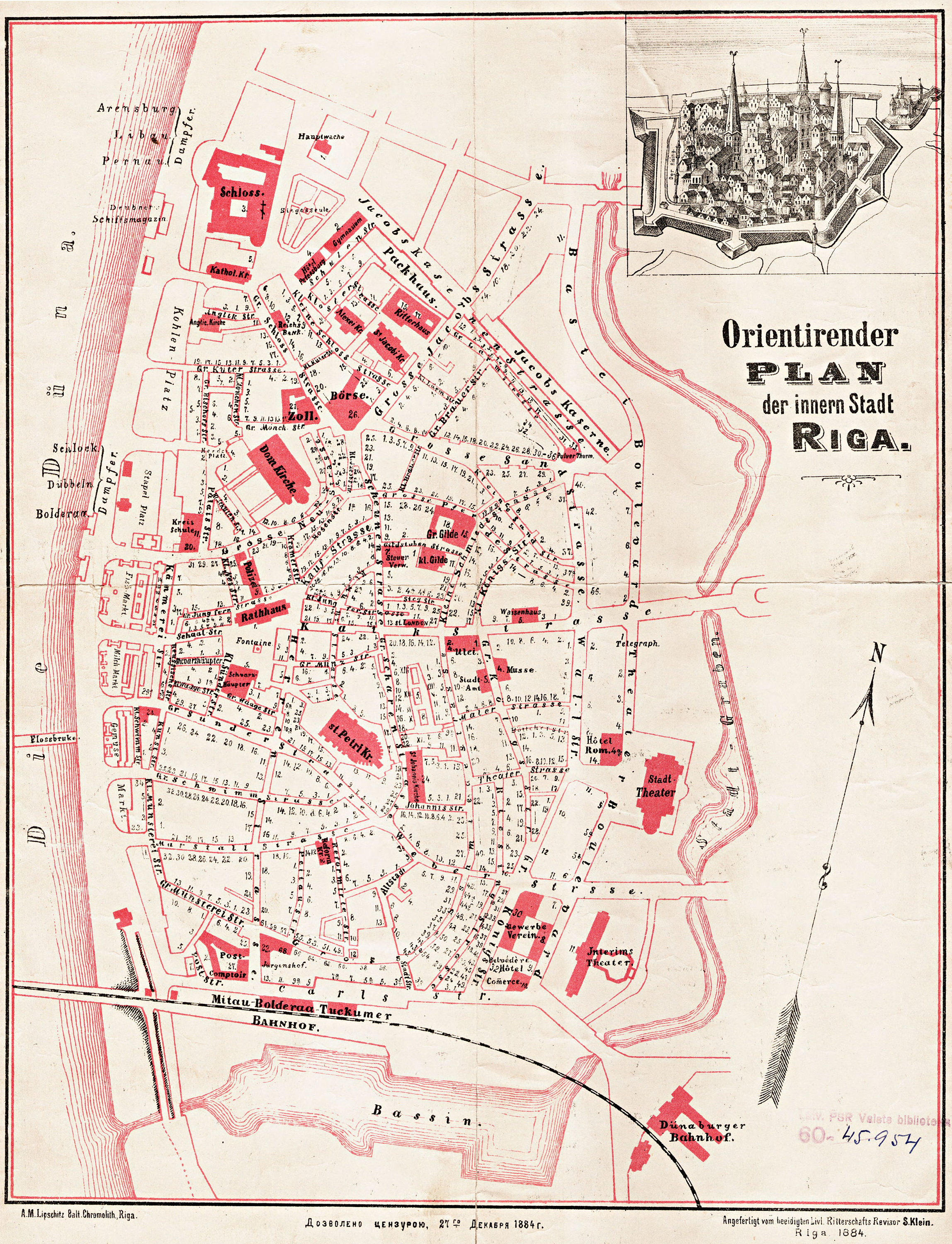 Riga Map - Old Map of Riga - Latvia Map Wall Decor - Europe Map - Map ...