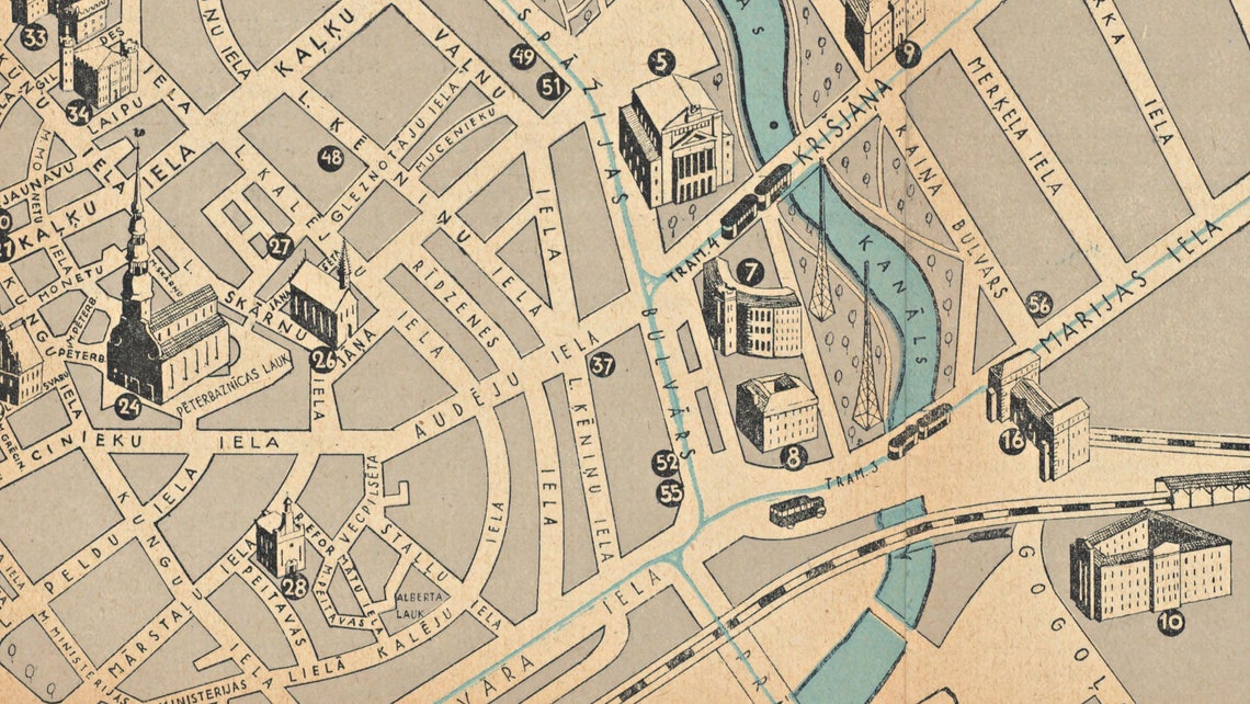 Riga Map, Retro Riga Plan, Old Map of Riga, Vintage Latvia Map, Latvia ...