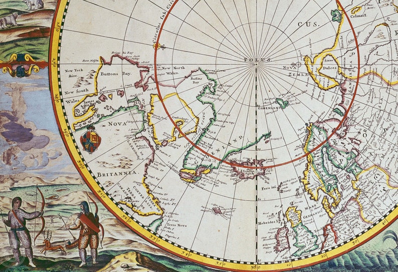 North Pole Map, Digital Map Print, Printable Map Art, Vintage Map Print ...