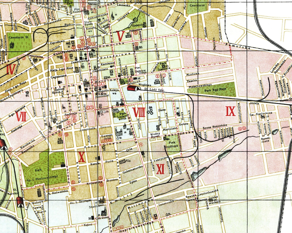 Lodz Karte, Karte von Lodz, Alte Lodz Karte, Retro Lodz Karte, Vintage ...