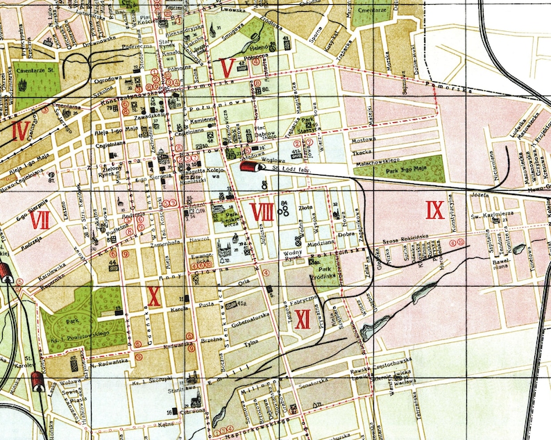 Lodz Map, Map of Lodz, Old Lodz Map, Retro Lodz Map, Vintage Map of ...