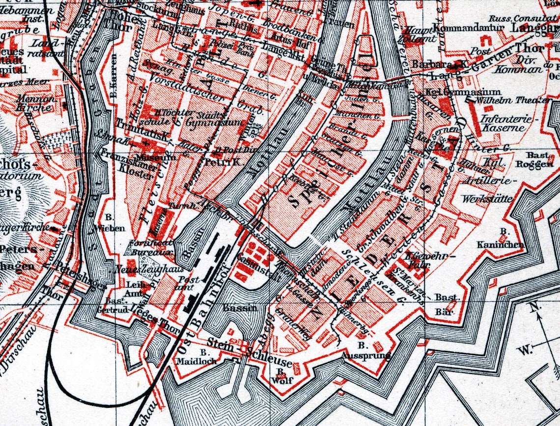 Danzig Map Gdansk Map Old Gdańsk Map Map of Gdansk Gdansk - Etsy