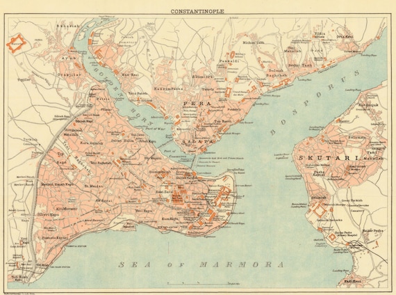 Constantinople Map Map of Constantinople Old Constantinople | Etsy