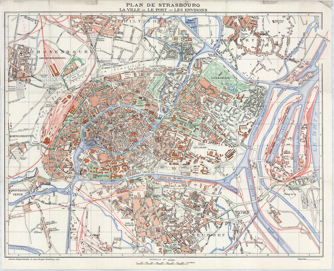 Strasbourg Map, Strasbourg Art Print, Map of France Vintage, Map of ...