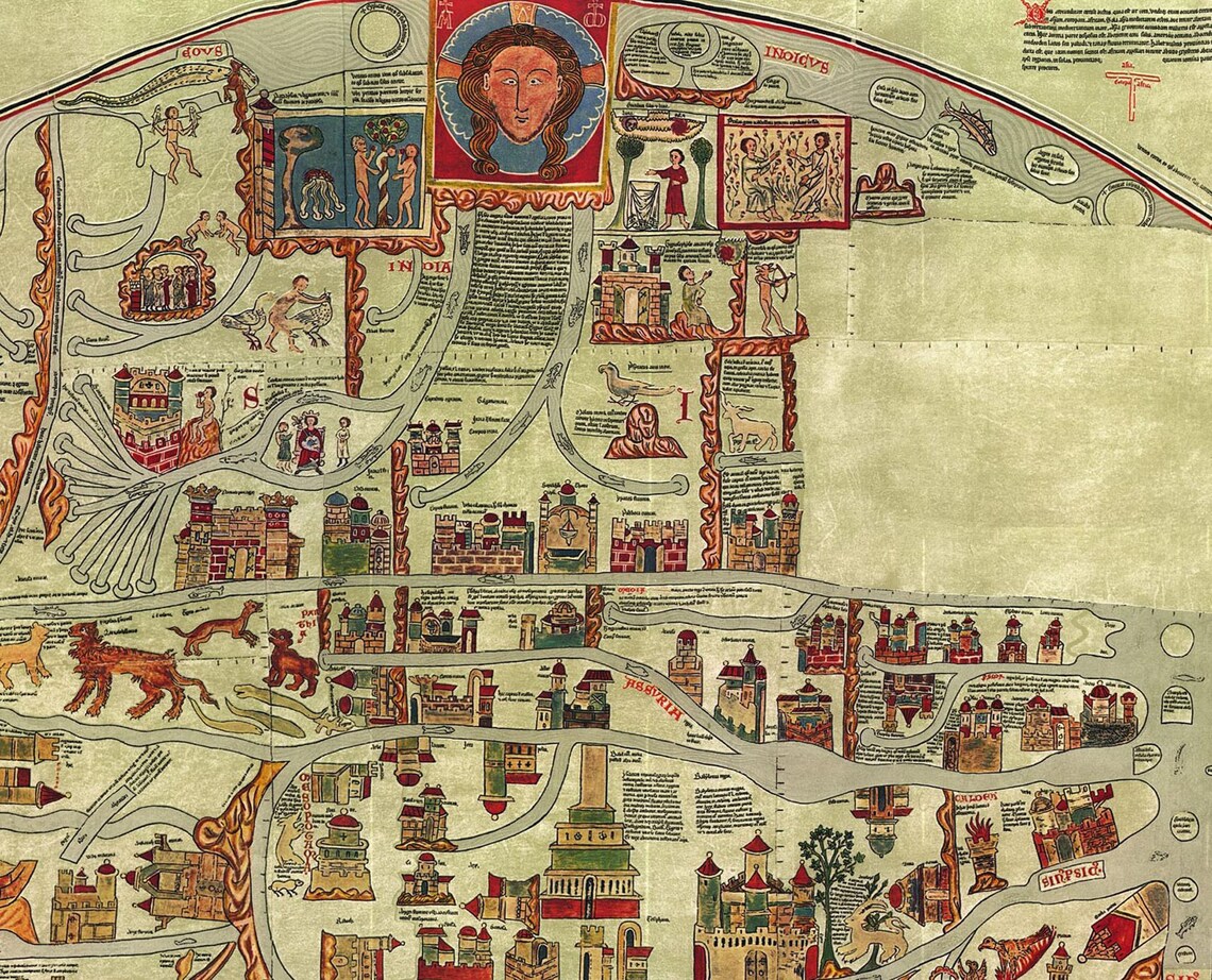 Ebstorfer World Map, 1300, Old World Map, Digital Map Print, Vintage ...