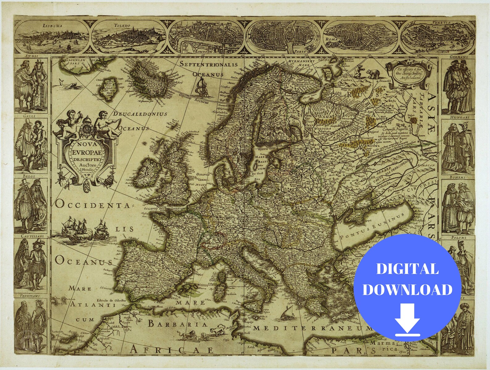 Old Europe Map, Digital Old World Map, Printable Download, Vintage ...