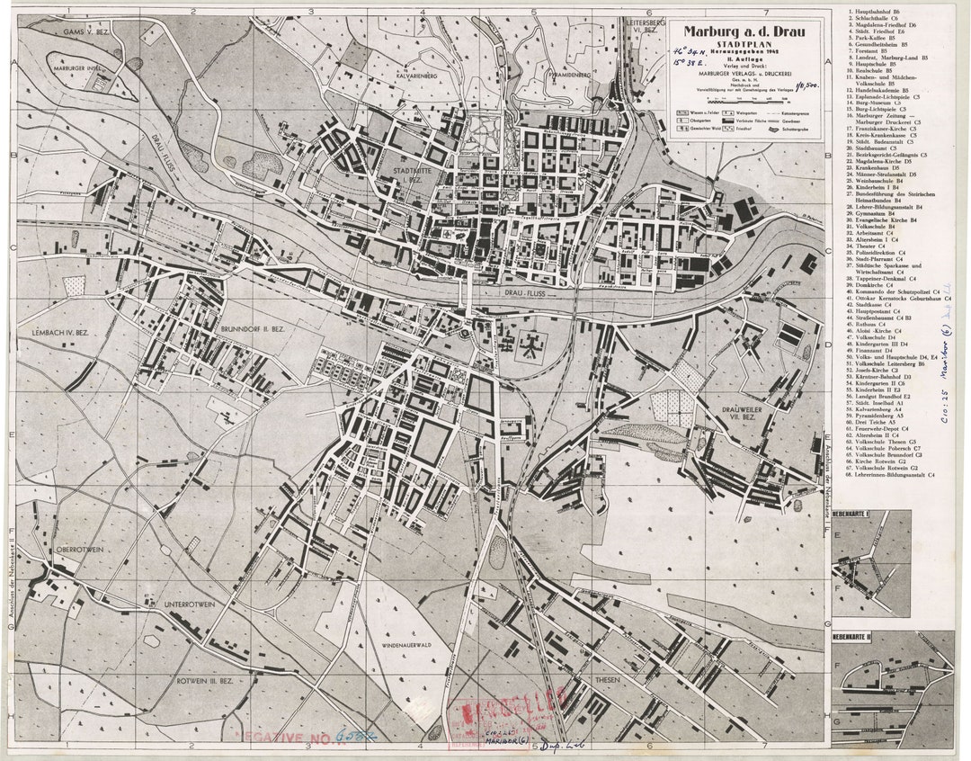 Marburg Map, Old Marburg Map, Retro Marburg Map, Vintage Marburg Map ...