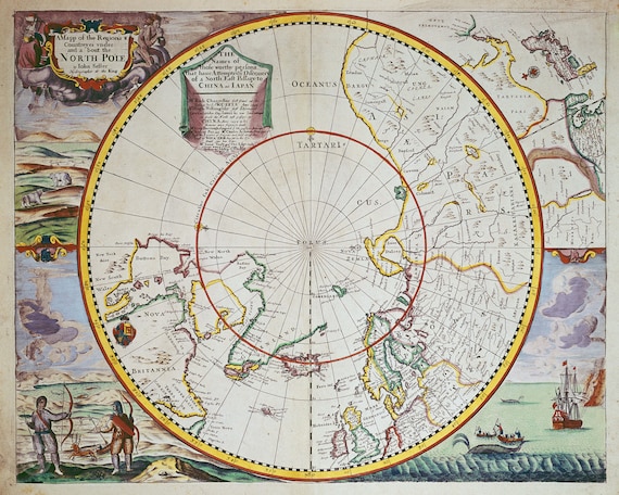 North Pole Map Digital Map Print Printable Map Art Vintage - Etsy UK