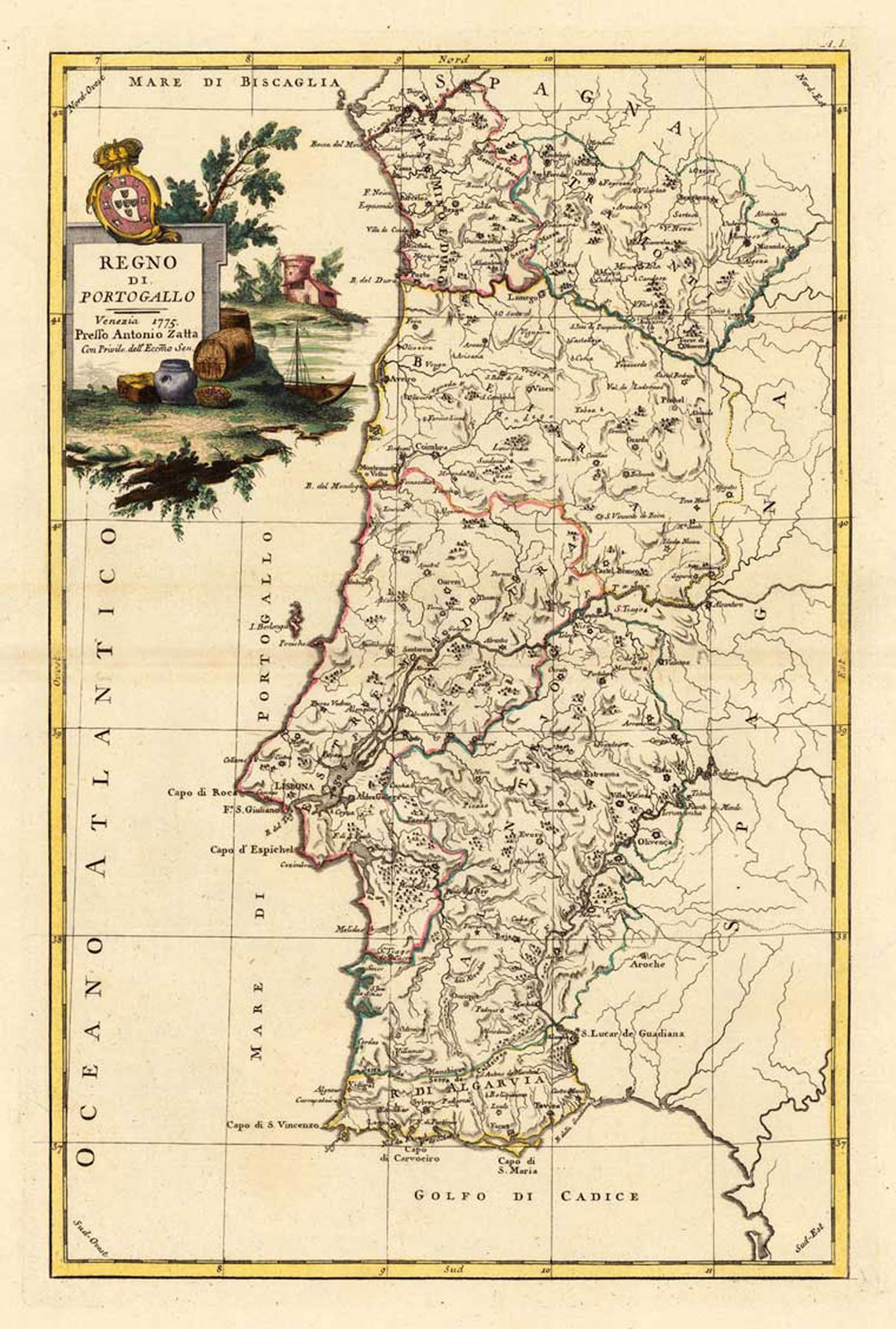 Portugal Map, 1775, Ancient Maps, Old World Map, Digital Old World Map ...
