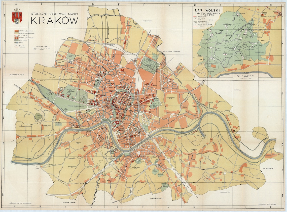 Kraków Map, Old Map of Kraków, Kraków Print, Krakow Plan, Krakow City ...