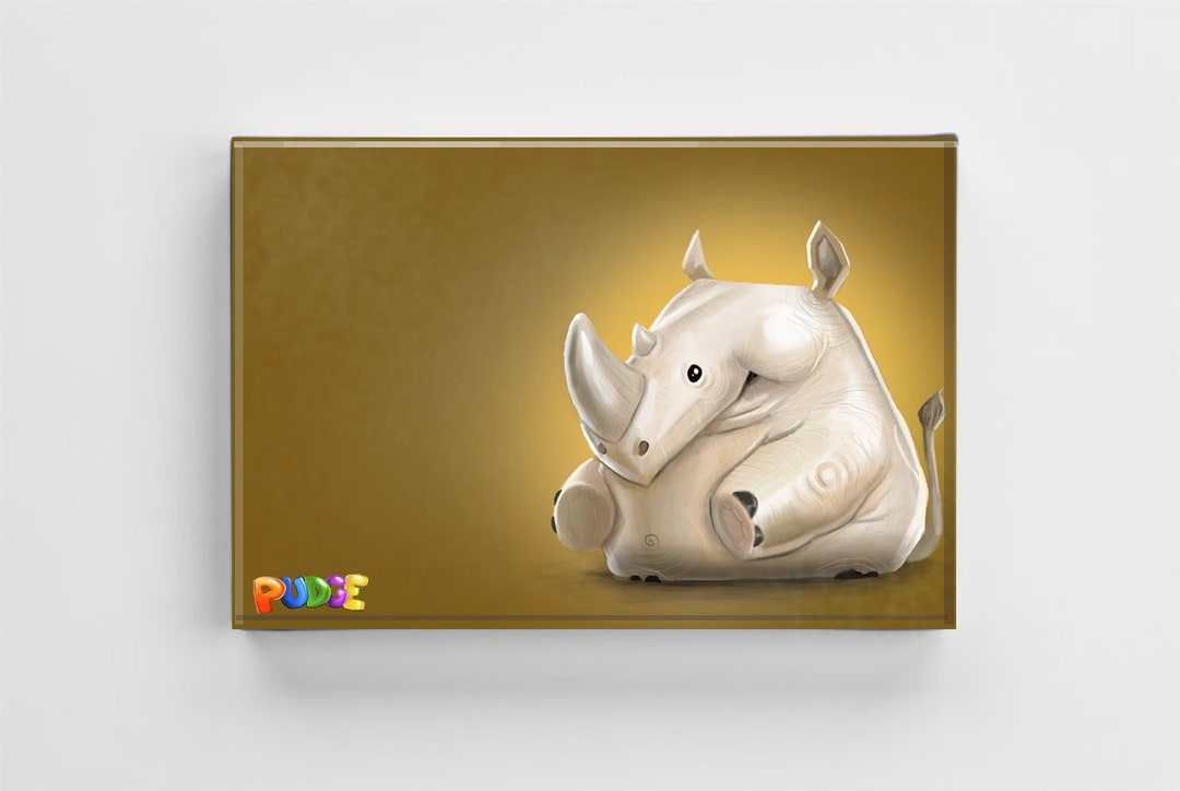 Pudge White Rhino 12" X 8" Mounted Canvas - Etsy
