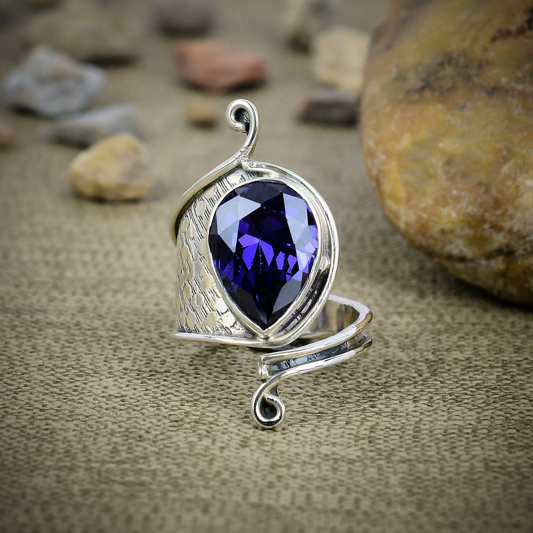 Lab-created Blue Topaz Gemstone Handmade Silver Ring Unique Artisan ...