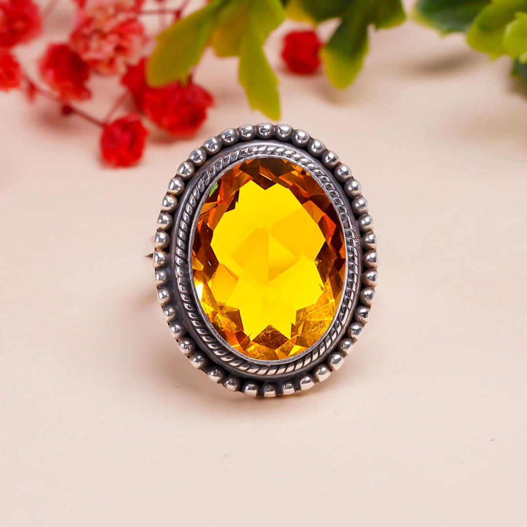 Citrine Silver Ring Natural Citrine Gemstone Sterling Silver Handmade ...