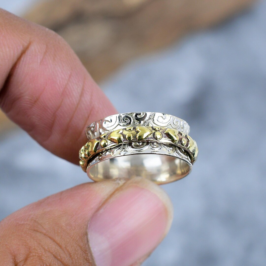 Natural Meditation Spinner Handmade Silver Wire Wrapped Ring Unique ...