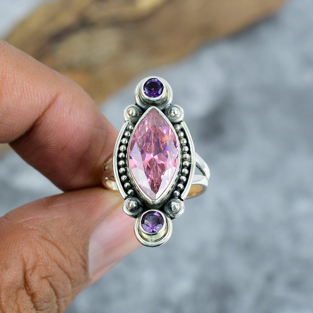 Pink Kunzite Gemstone Handmade Copper Wire Wrapped Ring Size 8 Elegant Artisan Jewelry, Unique ...