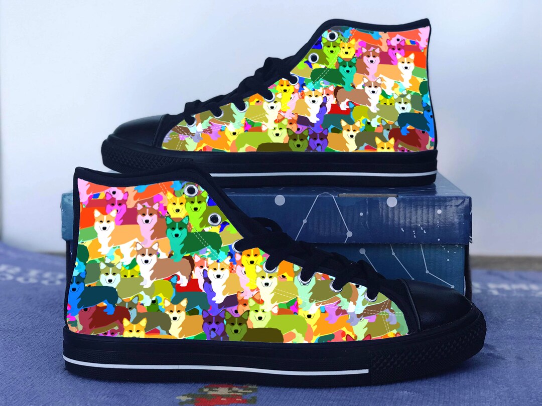 Pembroke Welsh Corgi Shoes, Rainbow Corgi Converse Style Shoes, Dog ...