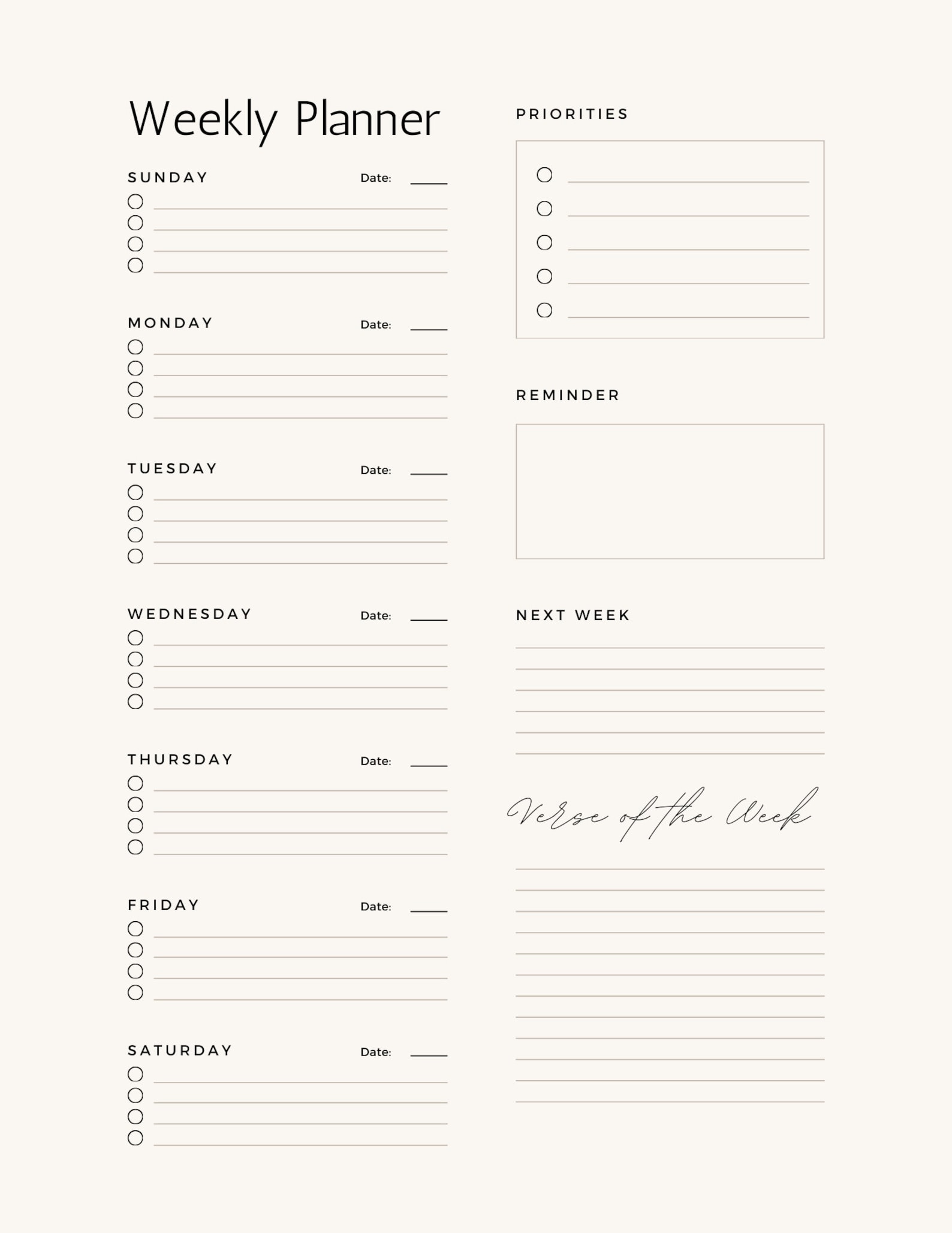 Weekly To-do List Printable, Christian To-do List, Verse of the Week ...