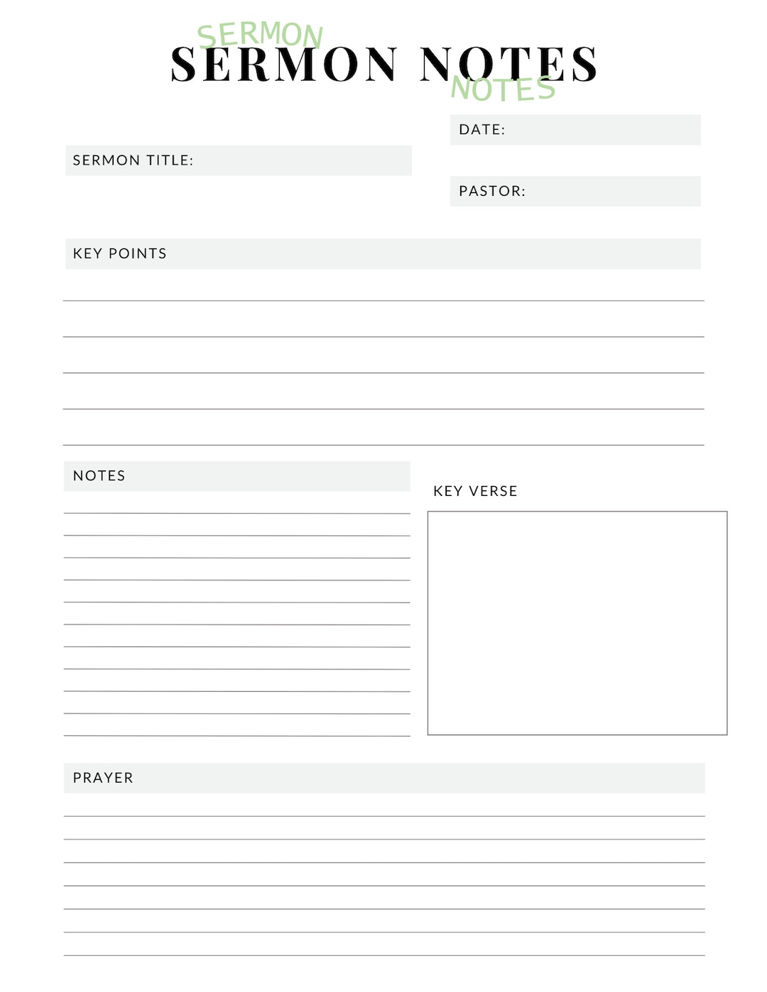 Sermon Notes, Christian Note Taking, Single Page Download, Printable ...