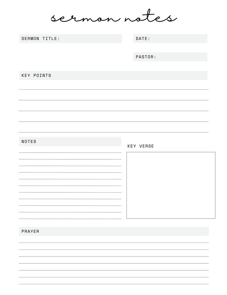 Bible Study Printable, Christian Note-taking, Sermon Notes ...