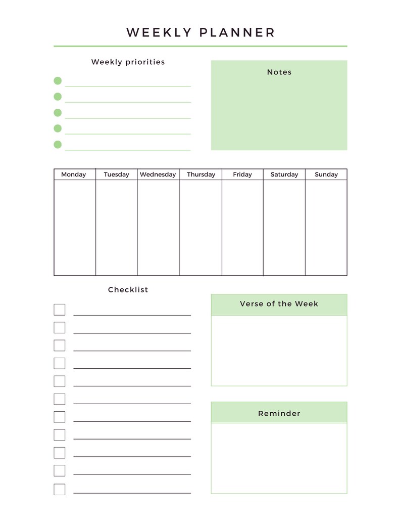 Weekly To-do List Printable, Christian To-do List, Verse of the Week ...