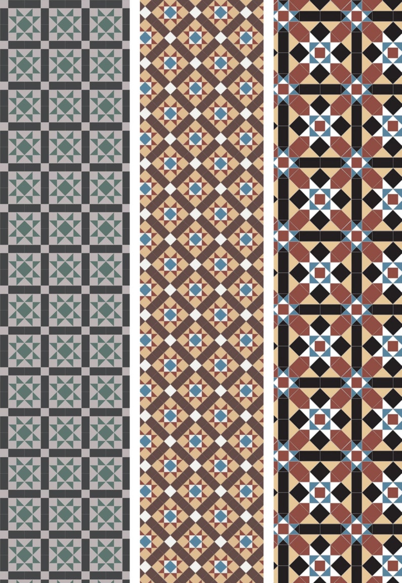 3 Pcs 1/6 1/12 1/24 Scale Dolls House Victorian Floor Tiles DIGITAL ...