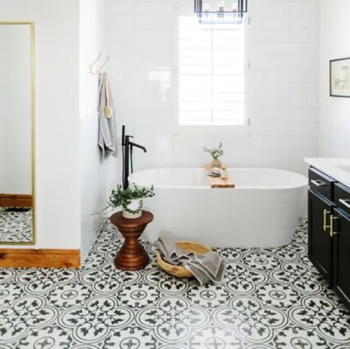 1/6 1/12 Dolls House Miniature Black Floral Cement Wall Floor Tiles ...