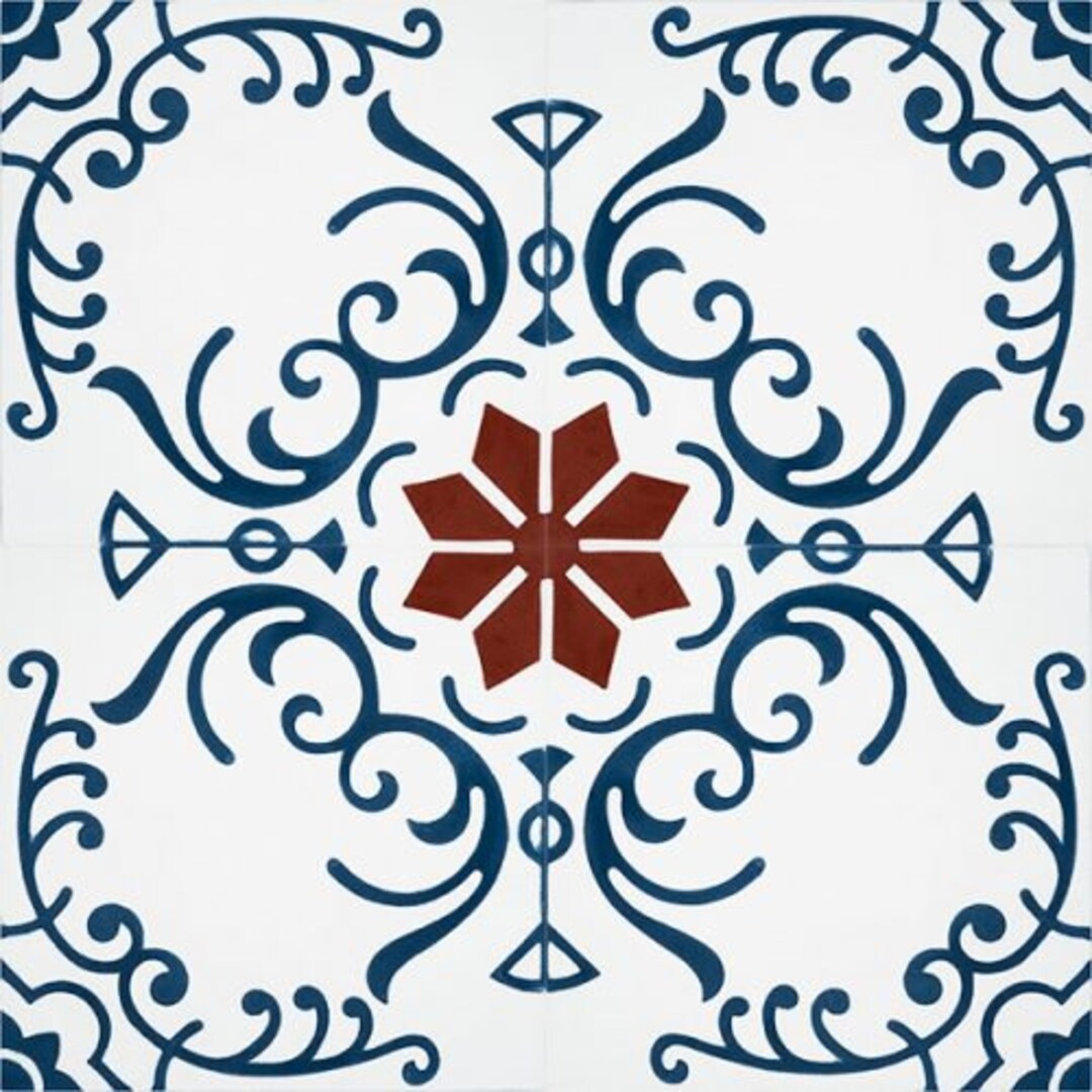 1/6 1/12 Tendril Red Blue White Encaustic Cement Floor Tile - Etsy