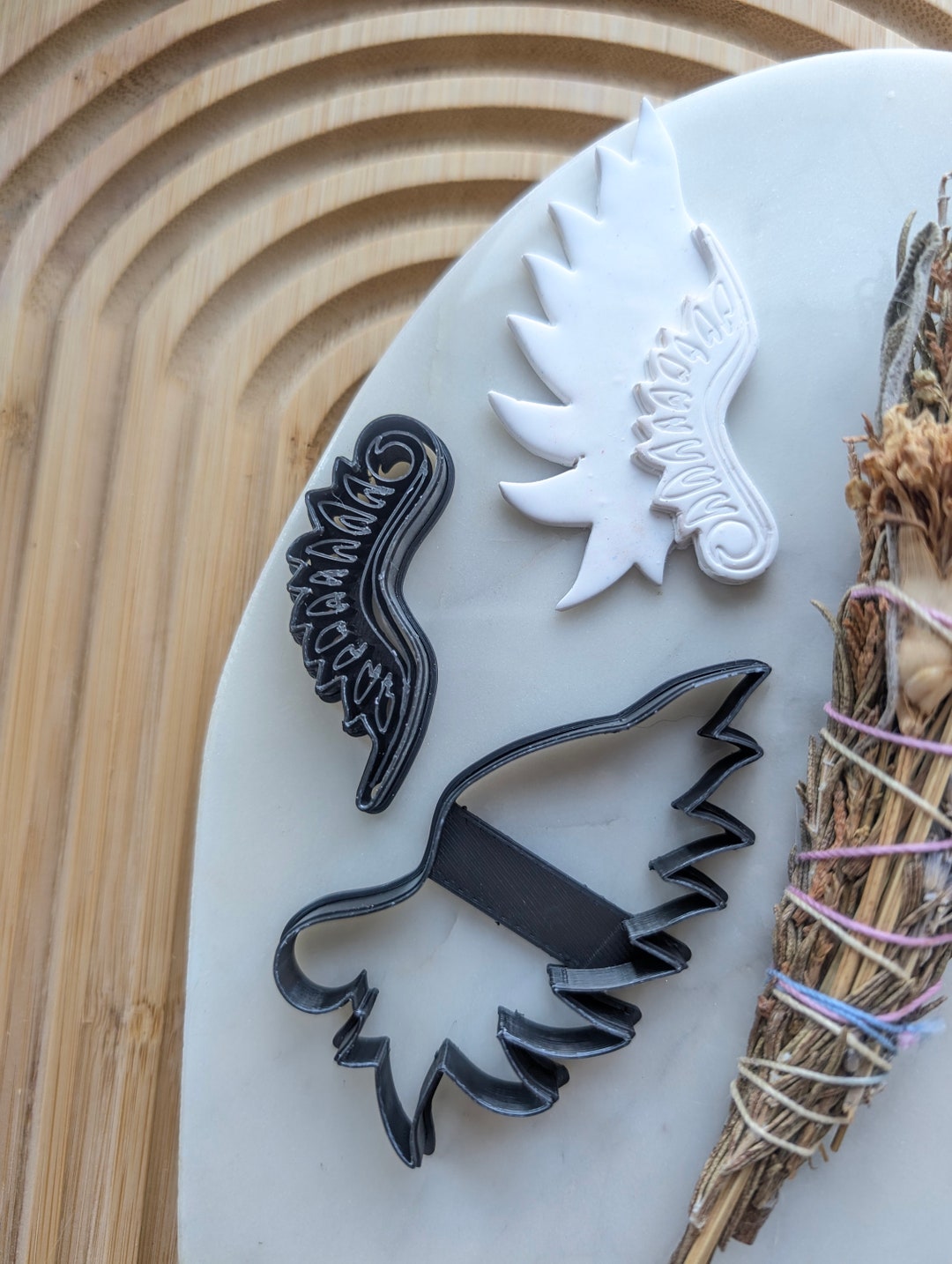 2 Piece Layered Wide Angel Wings Embossed Detailed Sharp Clay Cutters ...