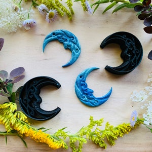 Pair of Detailed Scrawl Face on Crescent Moon Sharp Clay Cutters - Etsy