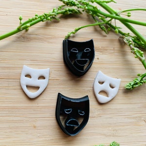 PAIR of Theatre Masks Duo Tragedy Comic Faces - Sharp Embossed Earring ...