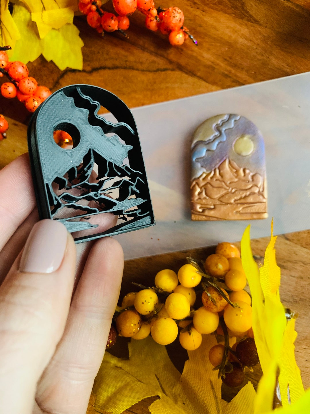 Cloudy Full Moon and Mountain Peak Embossed Sharp Cutter for Clay and ...