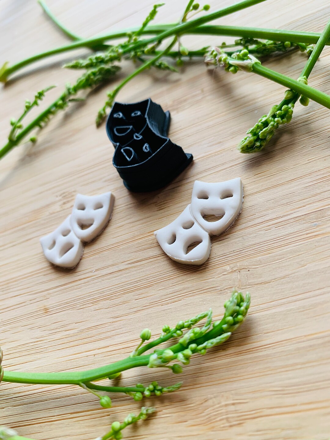 Drama Masks Duo Happy and Sad Sharp Embossed Earring Clay - Etsy
