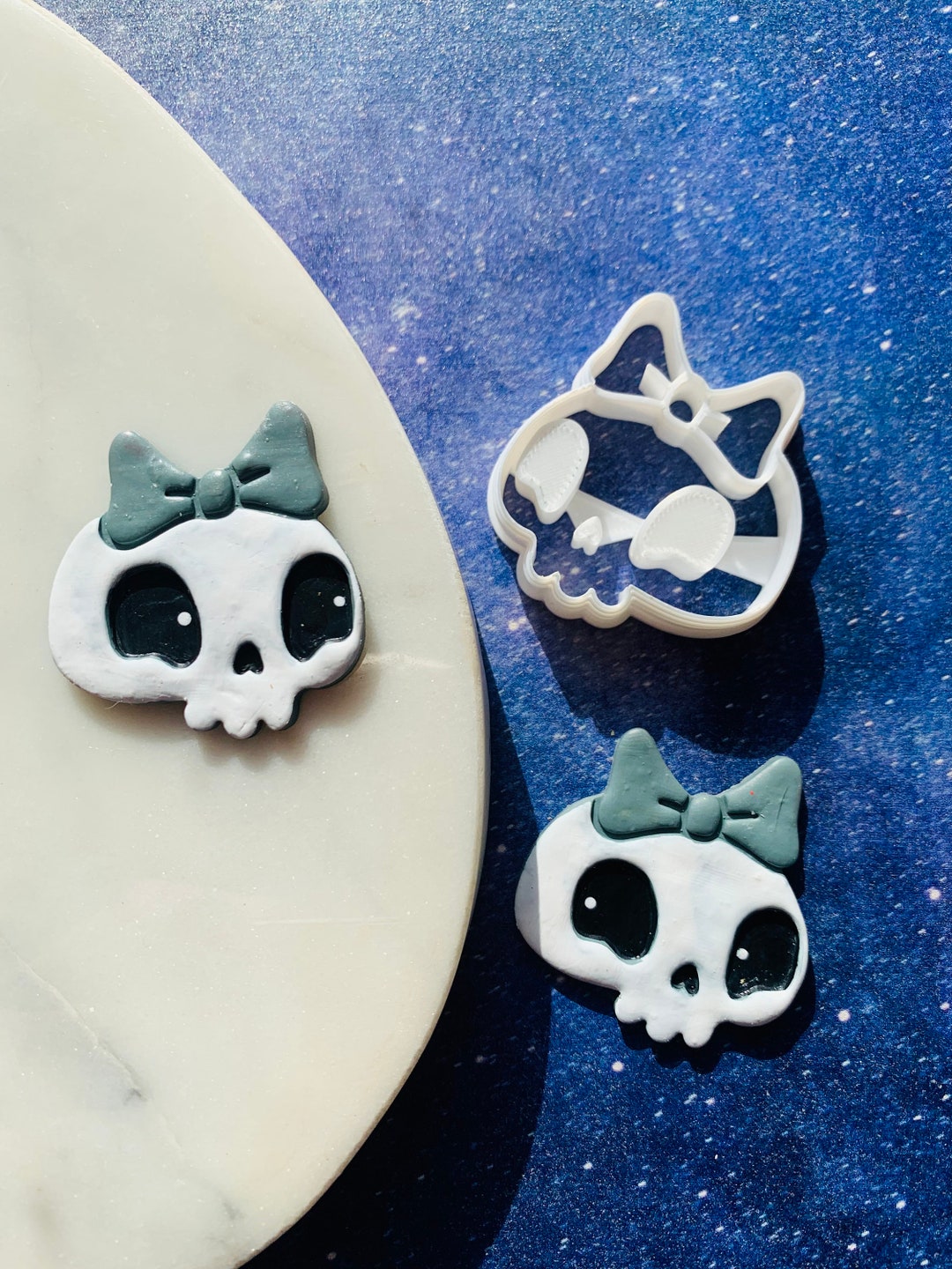 Large Chibi Skull With Hair Bow Embossed Sharp Clay Cutter - Etsy