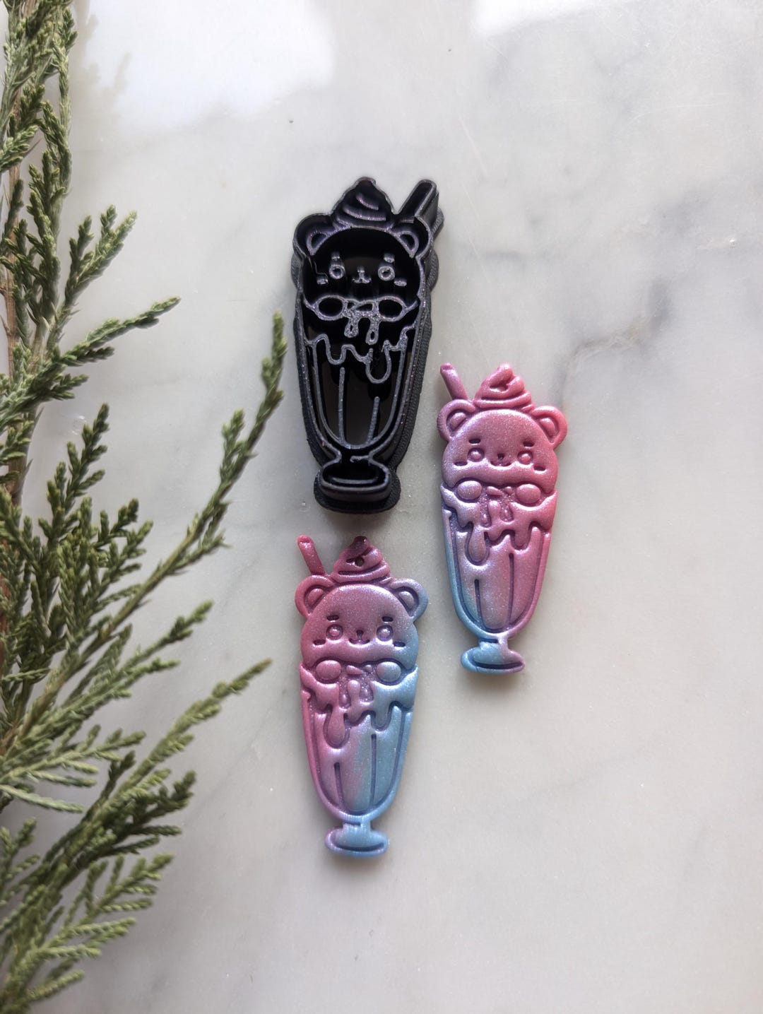 Ice Cream Sundae Float Drink With Teddy Bear Head Embossed Sharp Clay ...